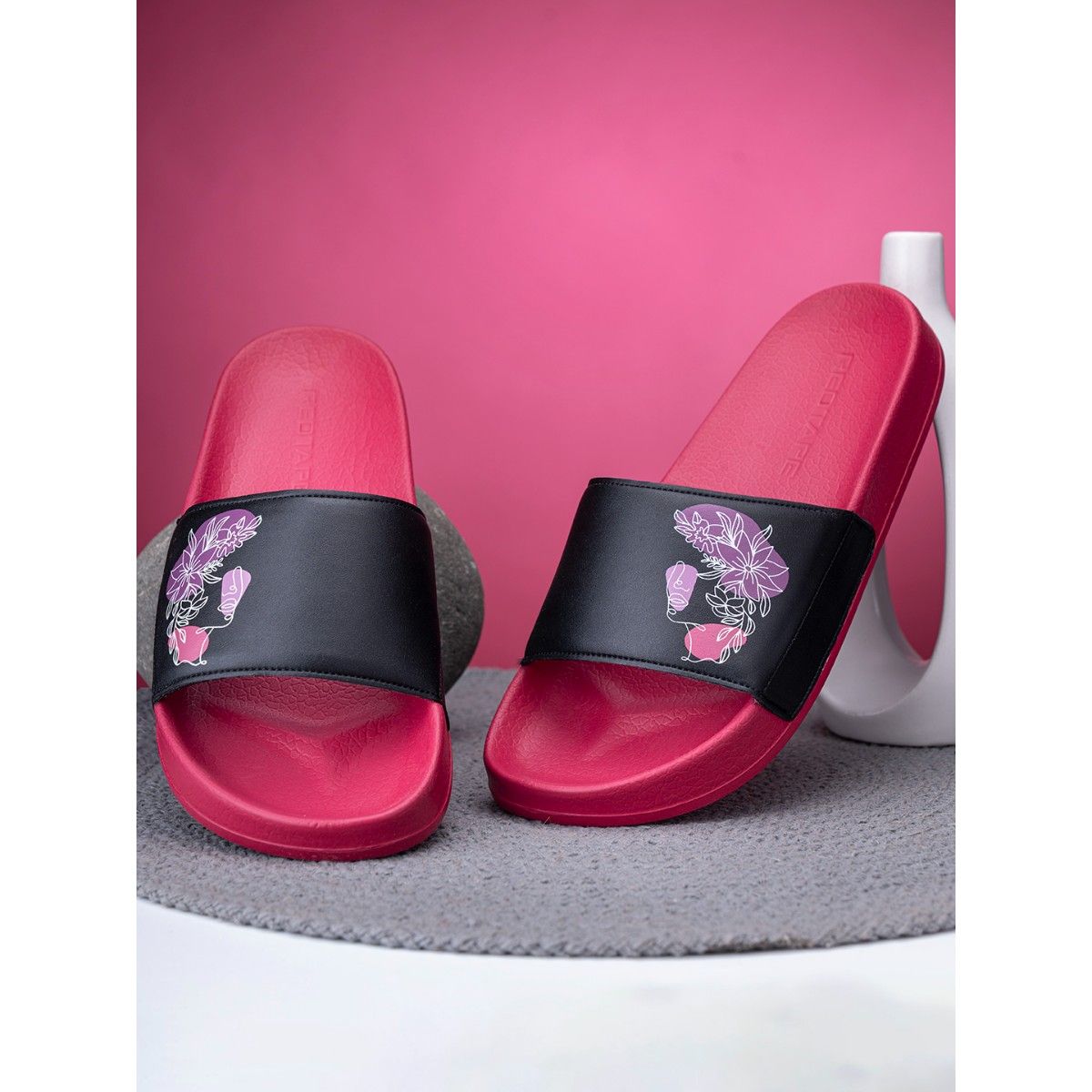 Buy Red Tape Women Printed Pink Sliders Online