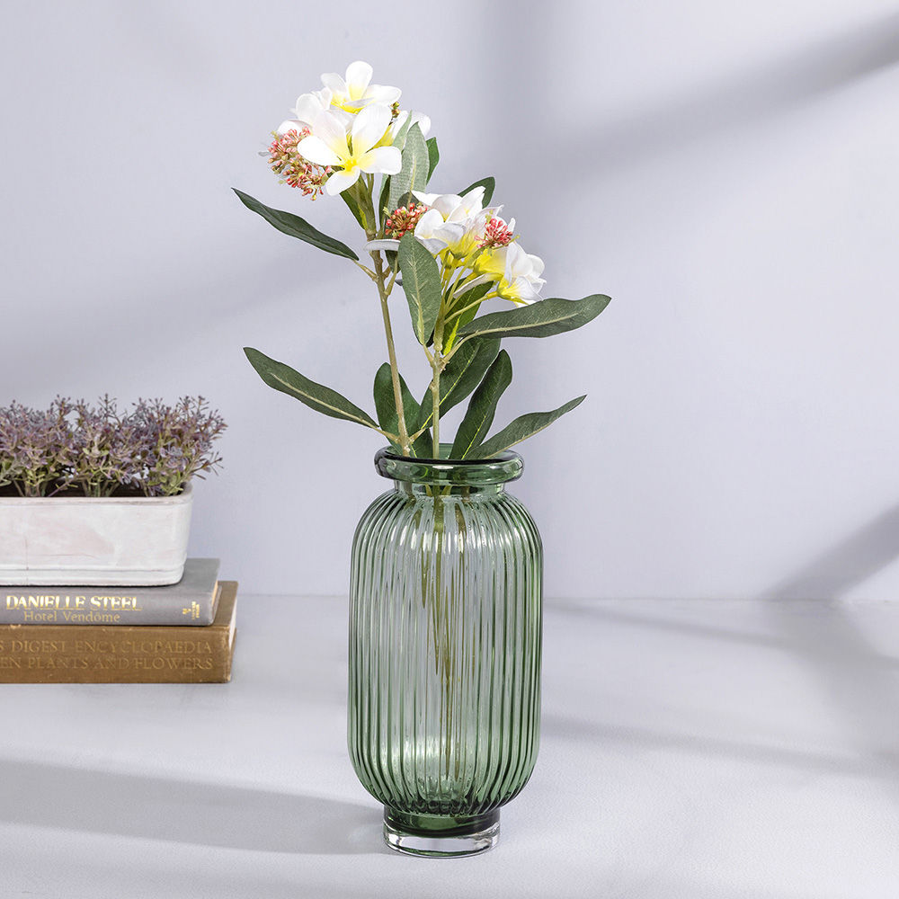 Buy Pure Home + Living Small Green Ribbed Vase With Golden Ring Online