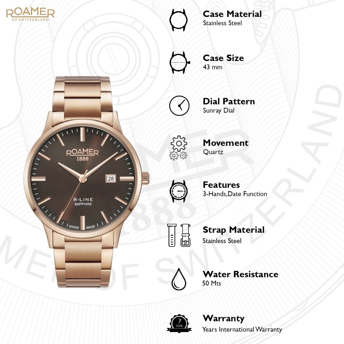 Buy Roamer R-Line Classic Quartz Brown Round Dial Mens Watch- 718833 49 ...