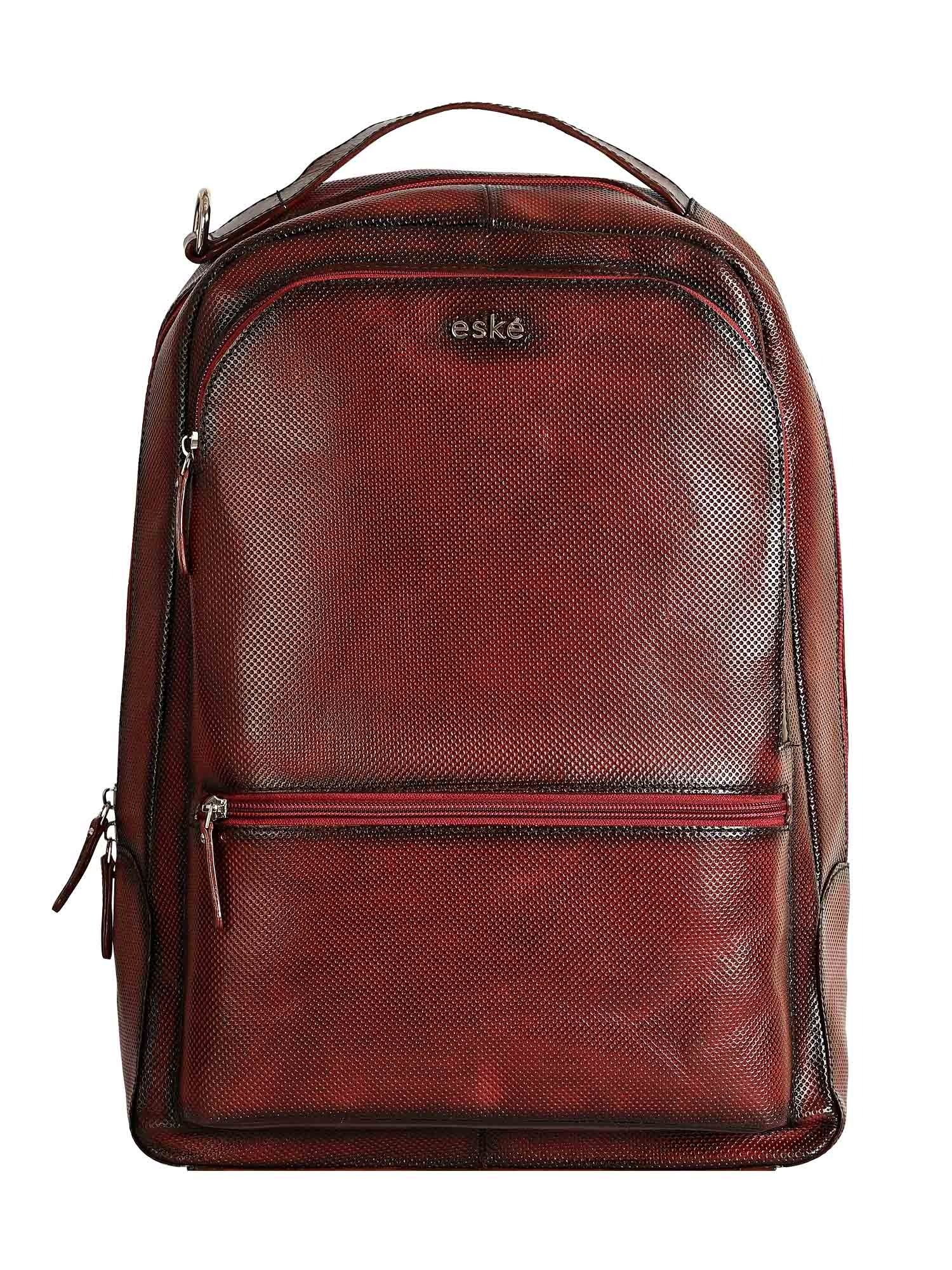 Buy Eske Romain Maroon Solid Genuine Leather Laptop Backpack Online