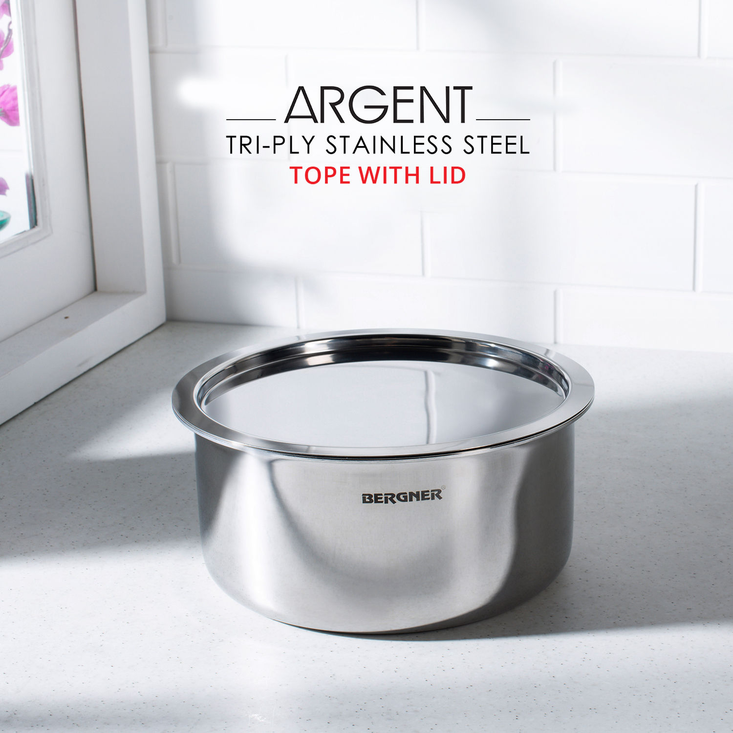 Bergner Argent Triply Stainless Steel Tope With Lid, 18 Cm, Induction ...