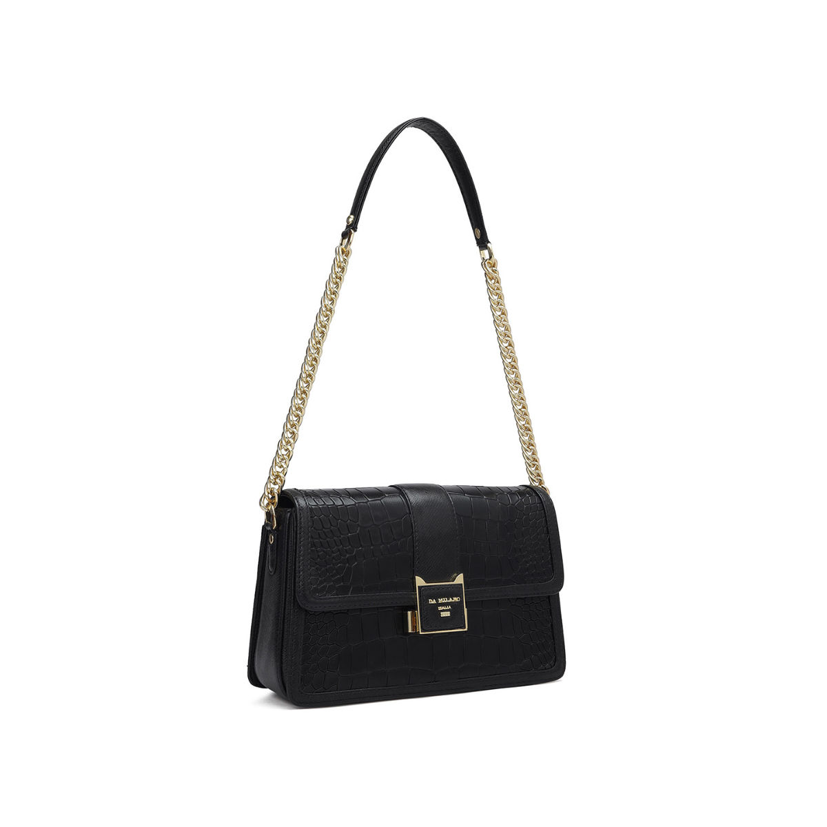 Buy Da Milano Black Cro Franzy Leather Shoulder Bag Online