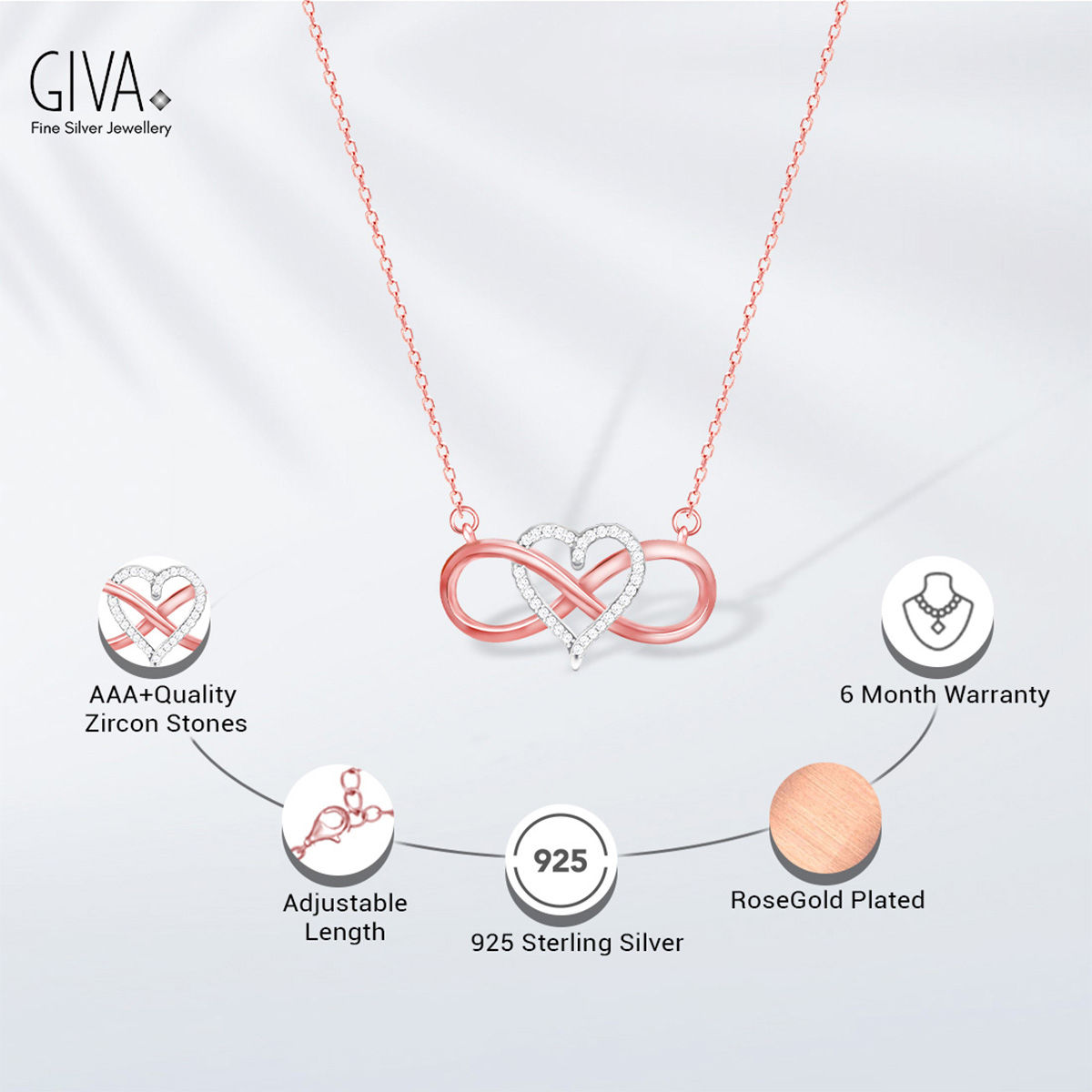 Giva Sterling Silver Dual Tone Infinity Heart Pendant With Link Chain ...
