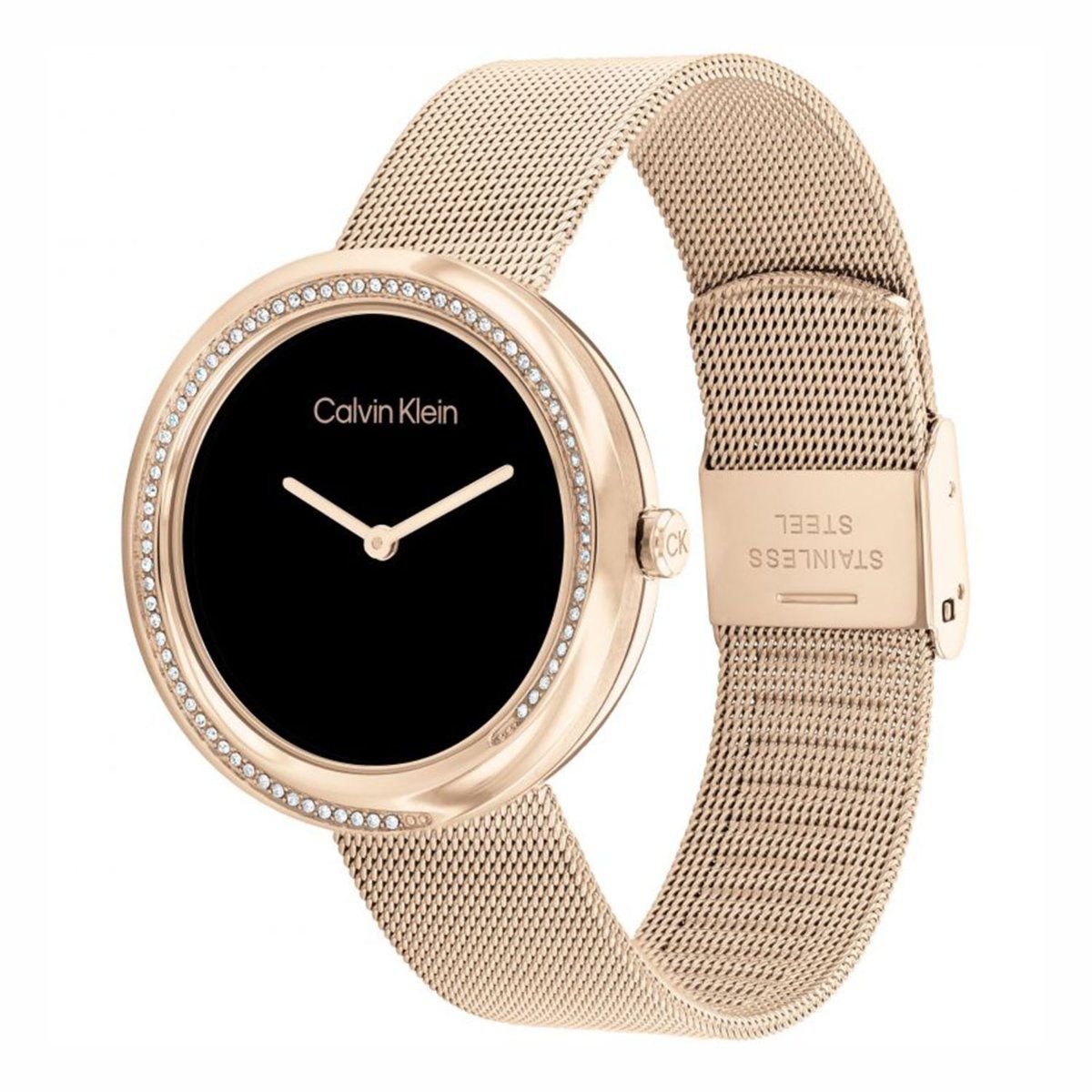 Buy Calvin Klein Twisted Bezel Quartz Black Crystal Round Dial Womens ...