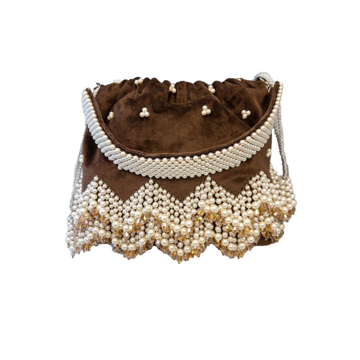 Buy Angeline Brown With White Pearl Potli Bag Online