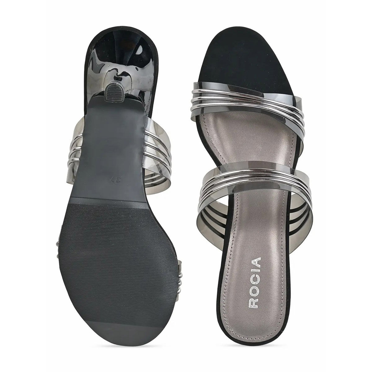 Buy ROCIA Gun Metal Women Solid Vinyl Stilettos Online