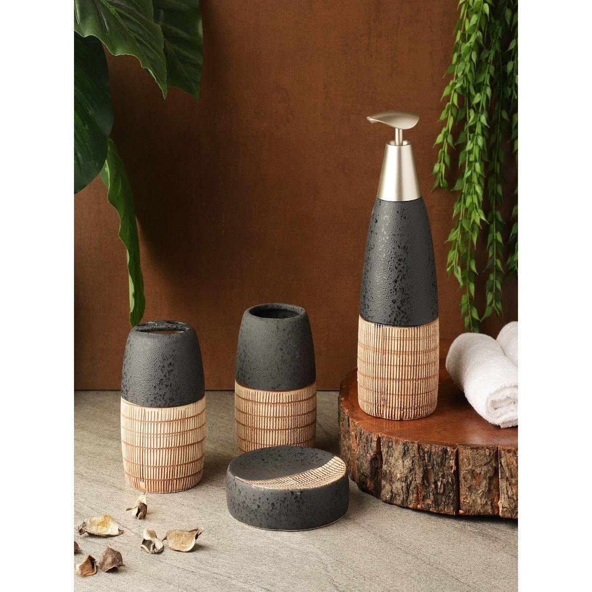 The Decor Mart Black Ceramic Pore and Slate Bath Accessory Set: Buy The Decor Mart Black Ceramic ...