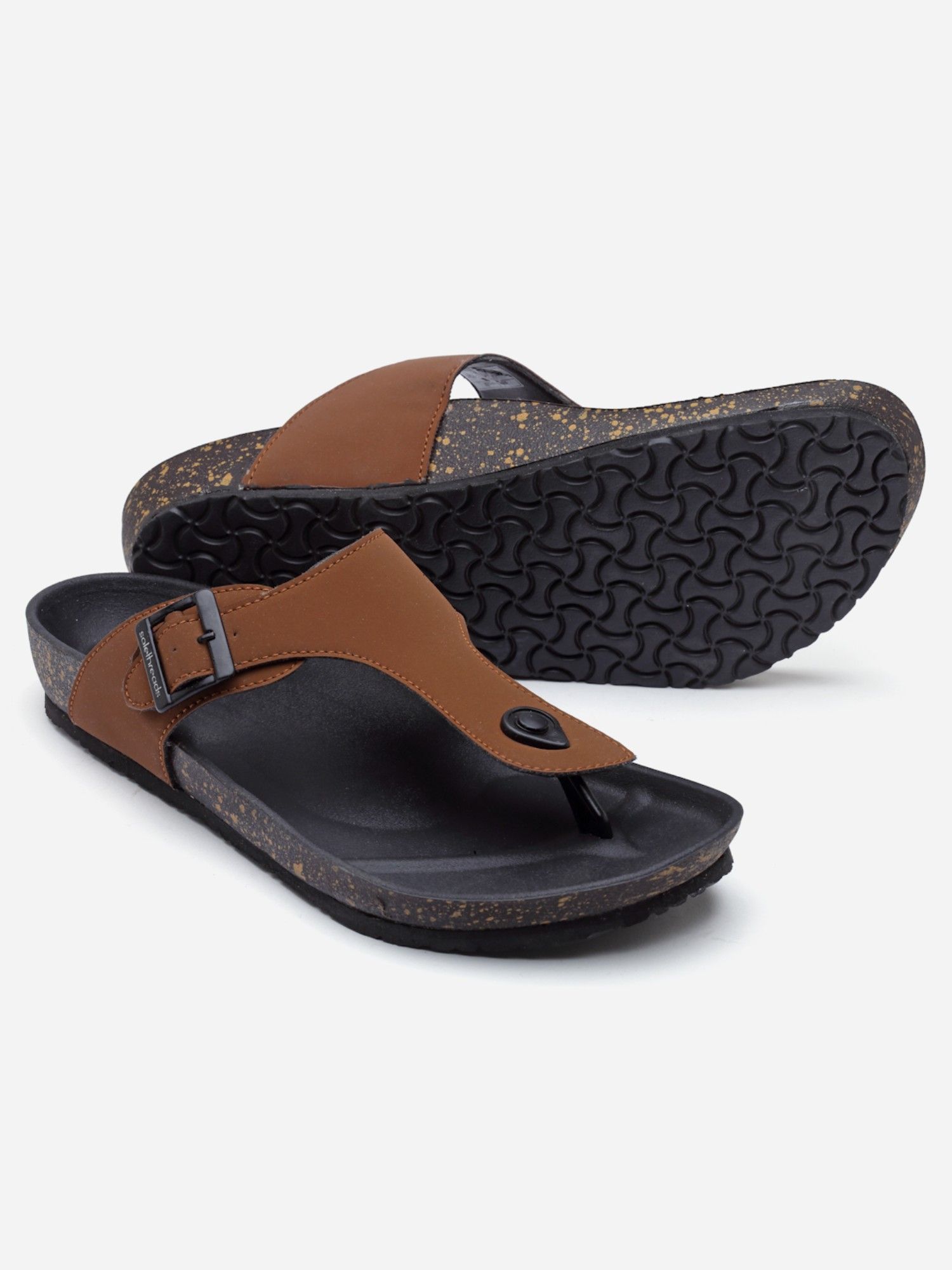 Buy SOLETHREADS Pharaoh Tan Solid T-Strap Men Slippers Online