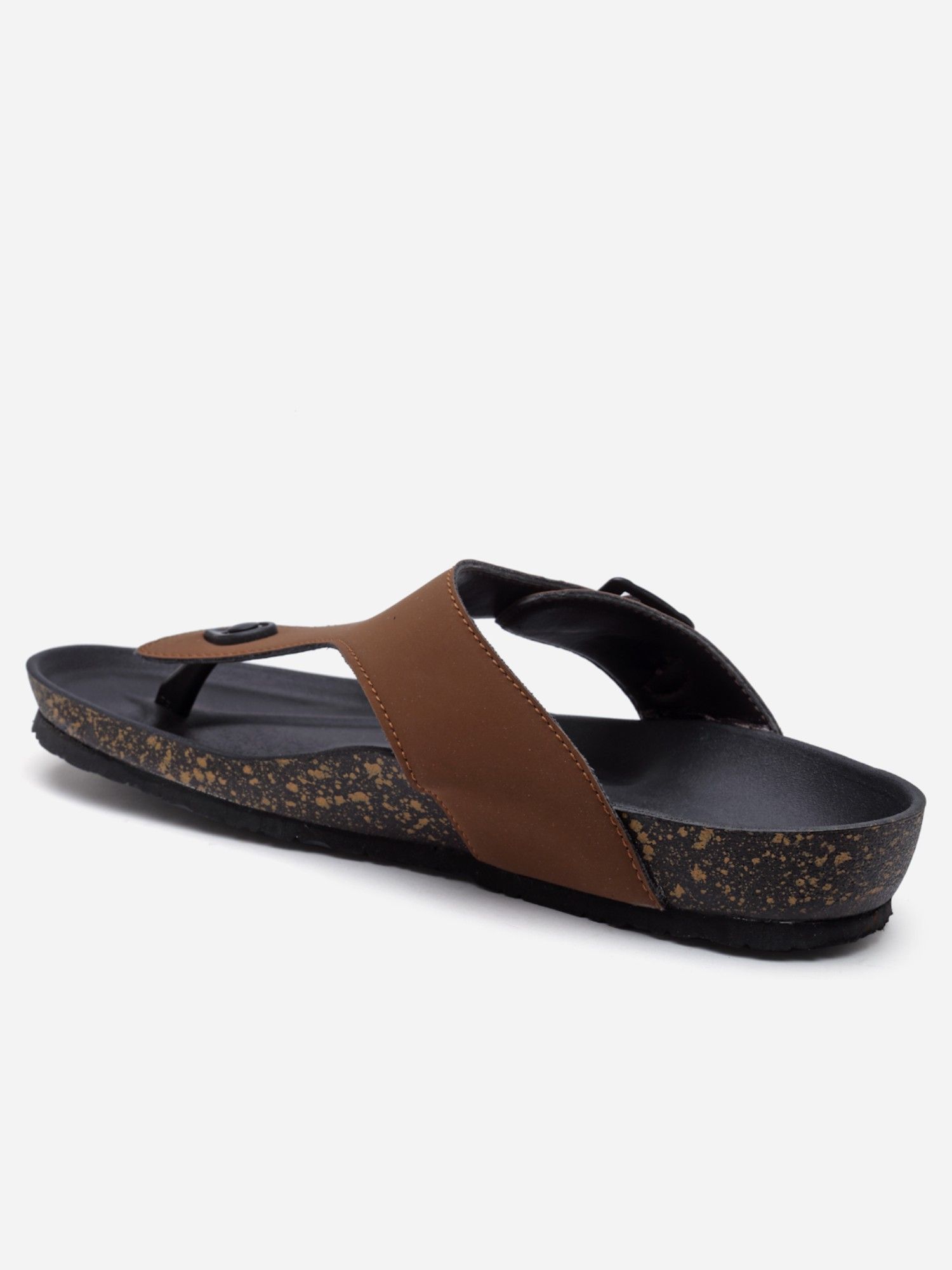 Buy SOLETHREADS Pharaoh Tan Solid T-Strap Men Slippers Online