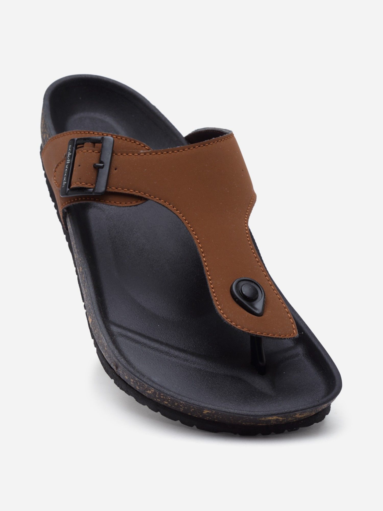 Buy SOLETHREADS Pharaoh Tan Solid T-Strap Men Slippers Online