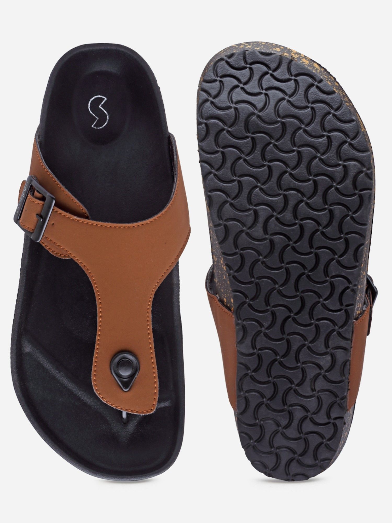 Buy SOLETHREADS Pharaoh Tan Solid T-Strap Men Slippers Online