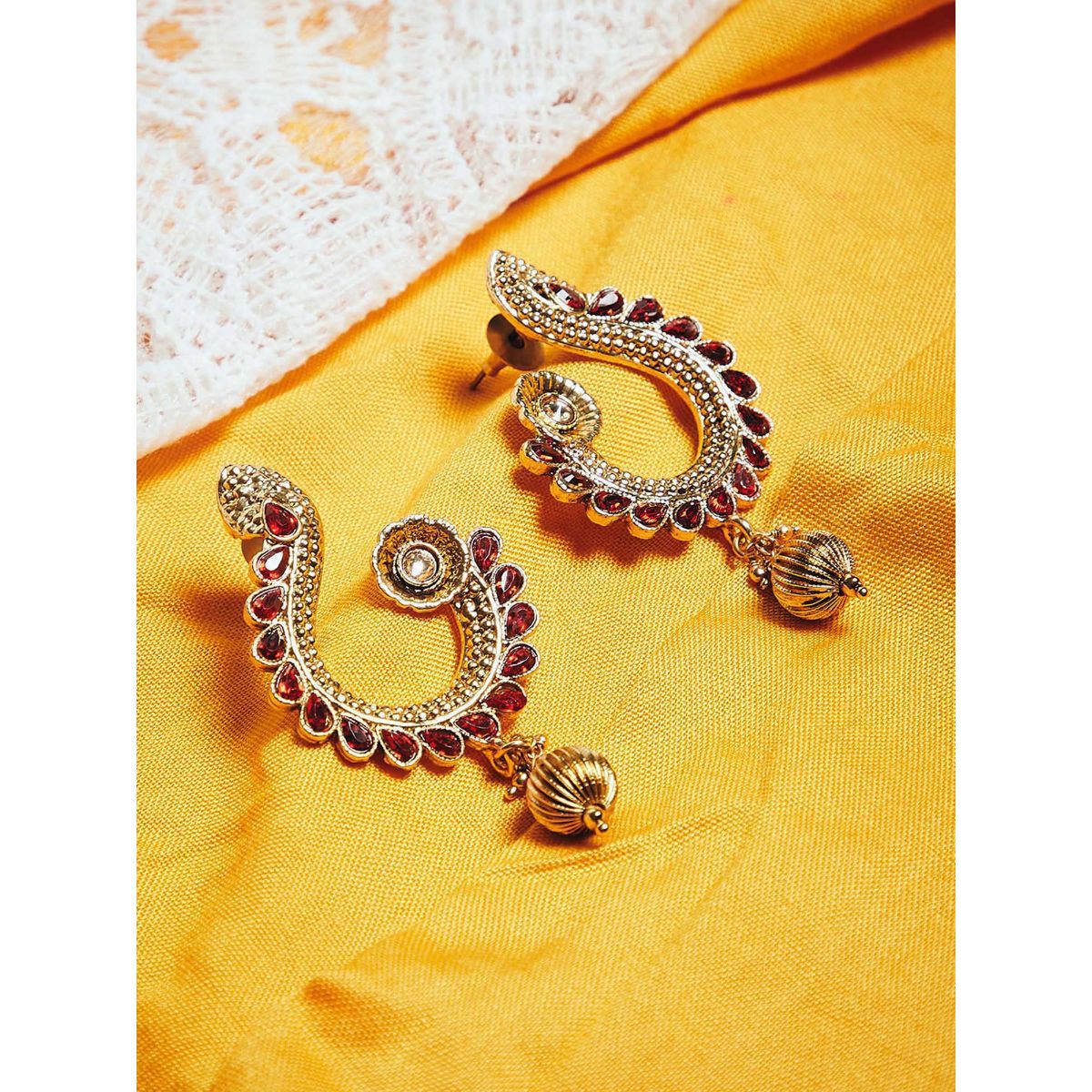 Buy PANASH Gold-Toned Paisley Shaped Drop Earrings Online