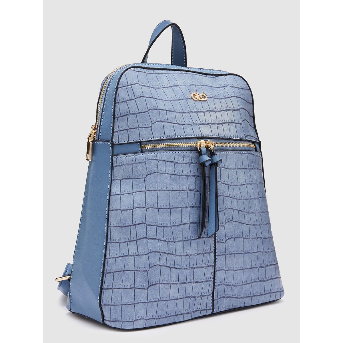 Buy Globus Women Blueish Grey Textured Smart Casual Backpack Online