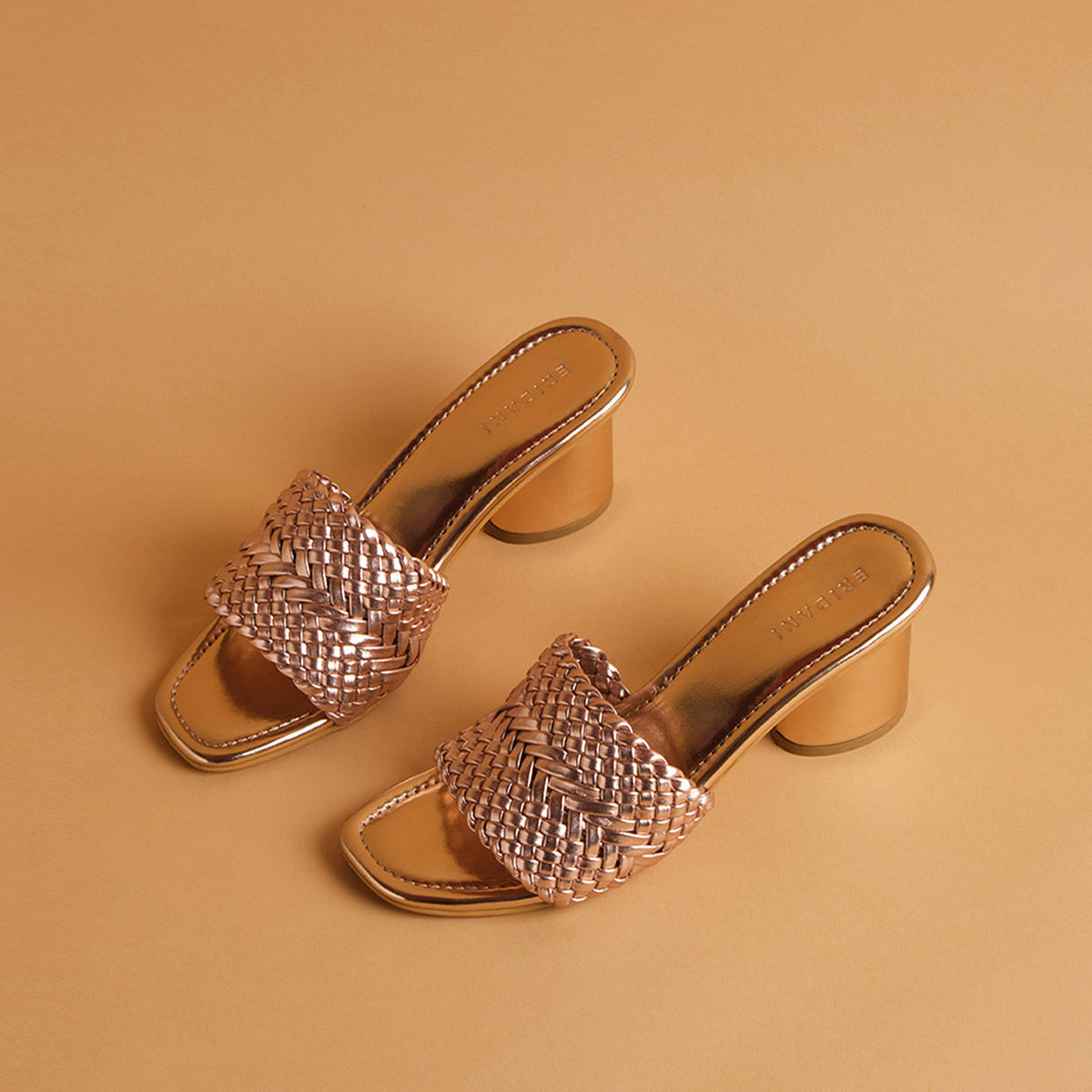 Eridani Woven Rose Gold Block Heels: Buy Eridani Woven Rose Gold Block ...