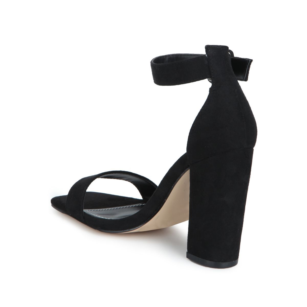 Buy Truffle Collection Black Micro Broad Ankle Strap Block Heels Online