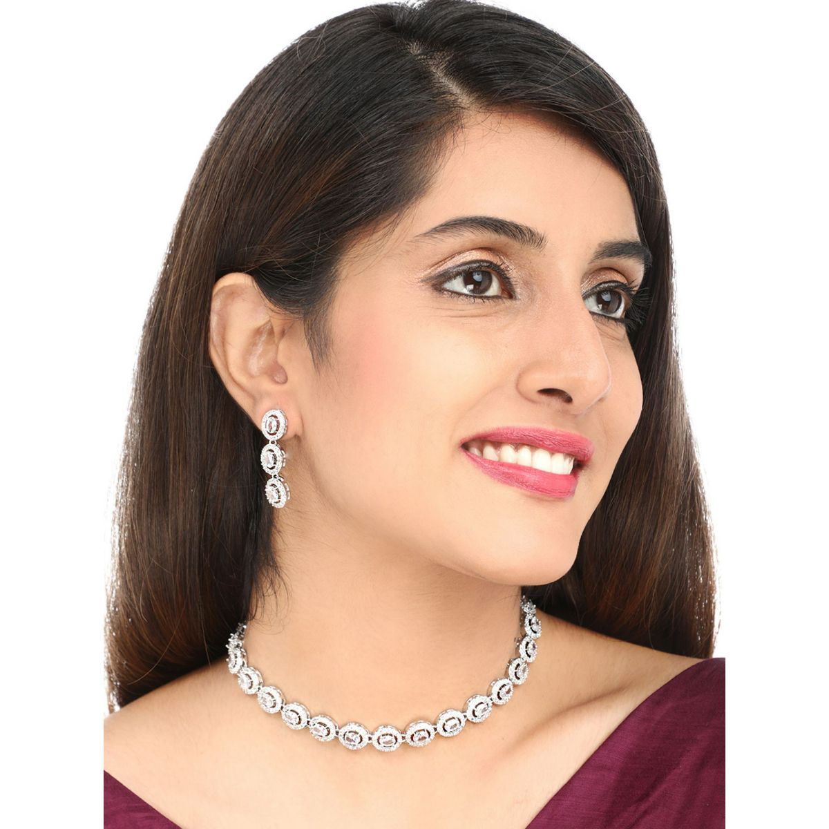 Yellow Chimes Sliver-Plated Ad-Studded Handcrafted Jewellery (Set of 2 ...