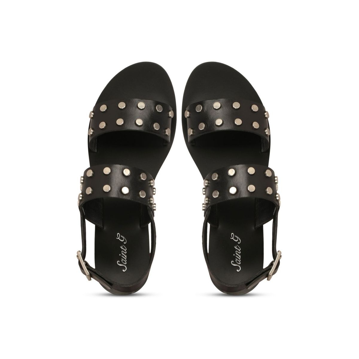 Buy Saint G Black Leather Metal Studs Sandals Online