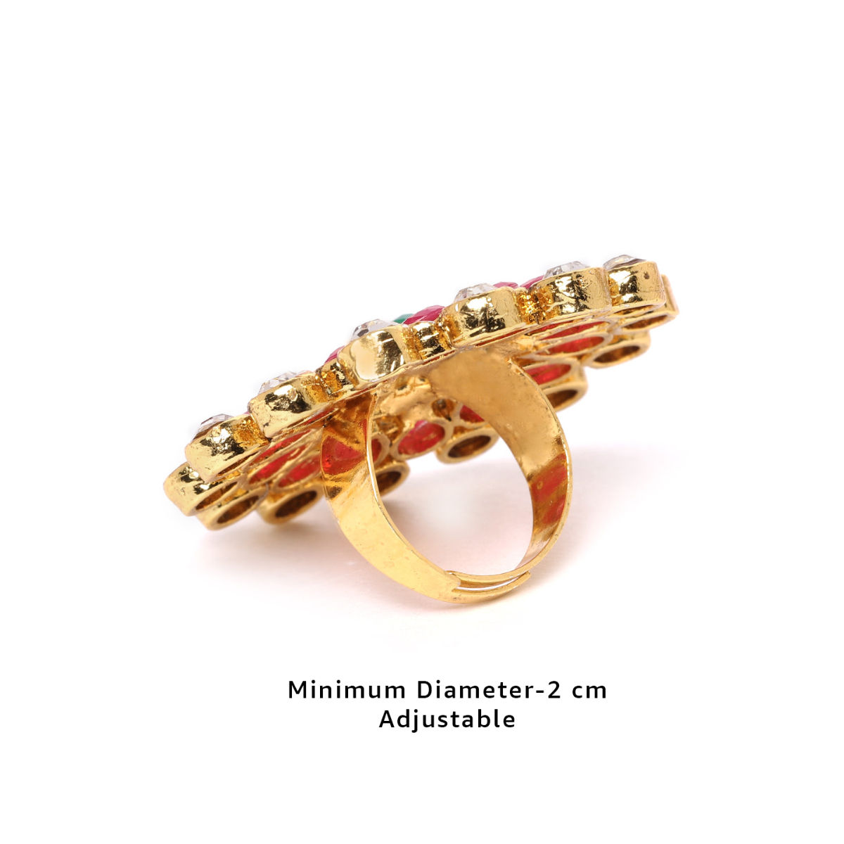 Buy Zaveri Pearls Pink & Green Stones Flower Traditional Finger Ring ...