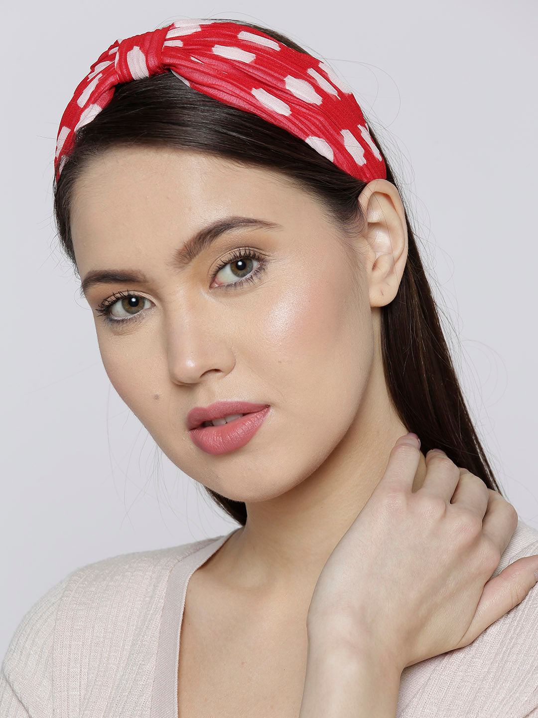 Buy Blueberry White Dotted Printed Red Hair Band Online