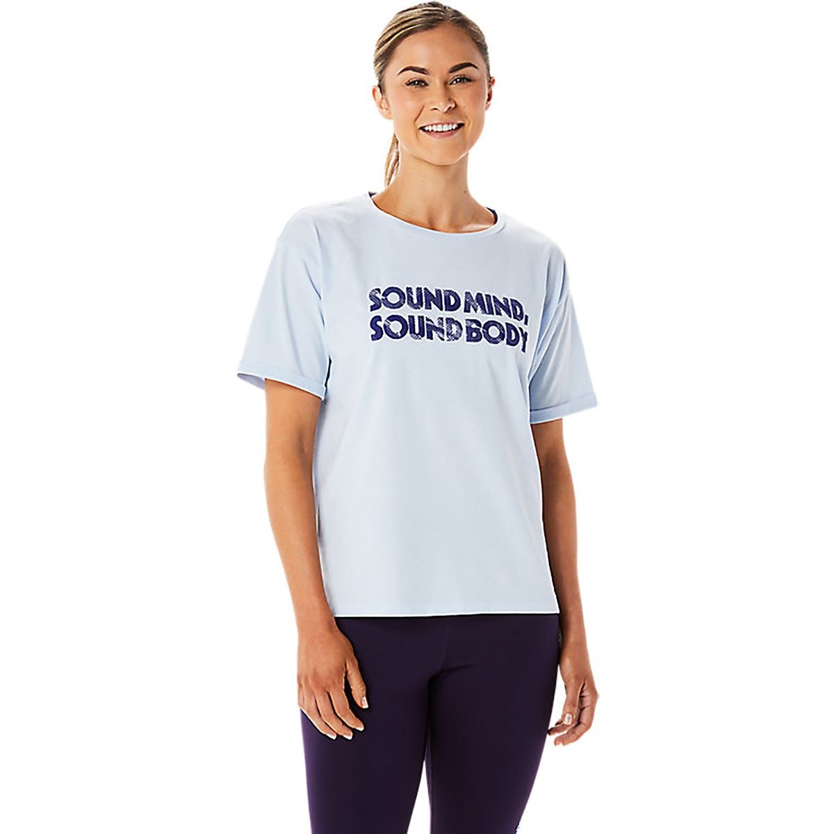 Buy ASICS Heritage Font Graphic Blue Womens T-Shirt Online