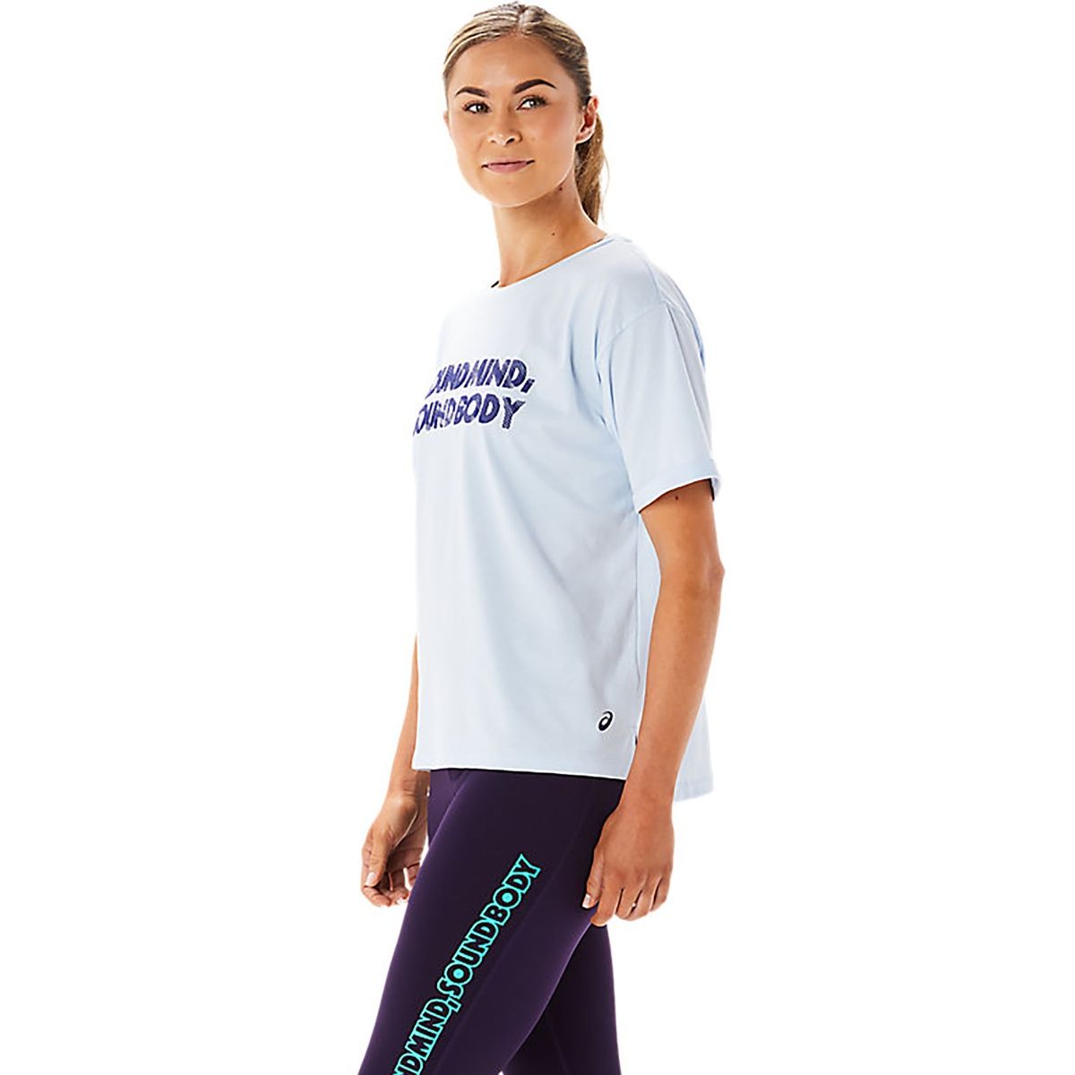 Buy ASICS Heritage Font Graphic Blue Womens T-Shirt Online