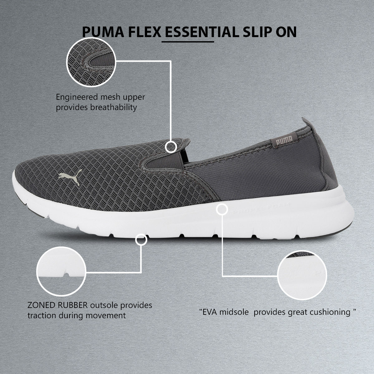Buy Puma Flex Essential Slip On Unisex Gray Sneakers Online