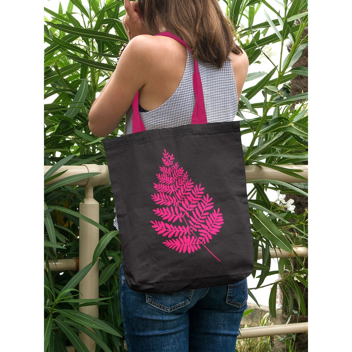 Buy Doodle Collection Pink Fern Tote Bag Online