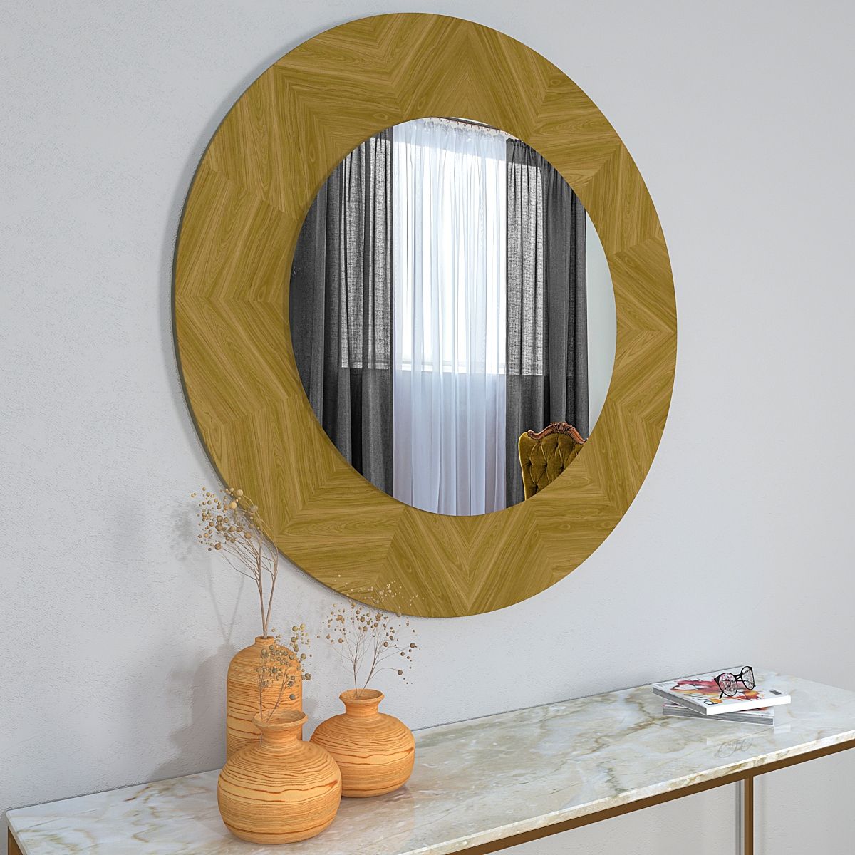 Buy WallMantra Wooden Framed Designer Round Mirror Online