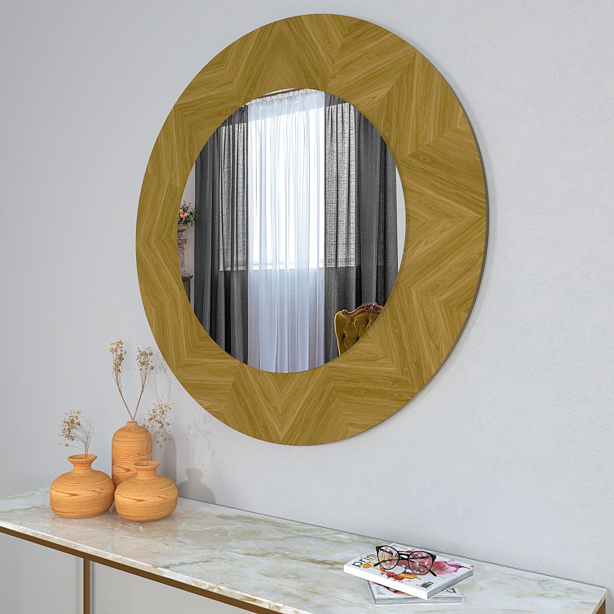 Buy WallMantra Wooden Framed Designer Round Mirror Online