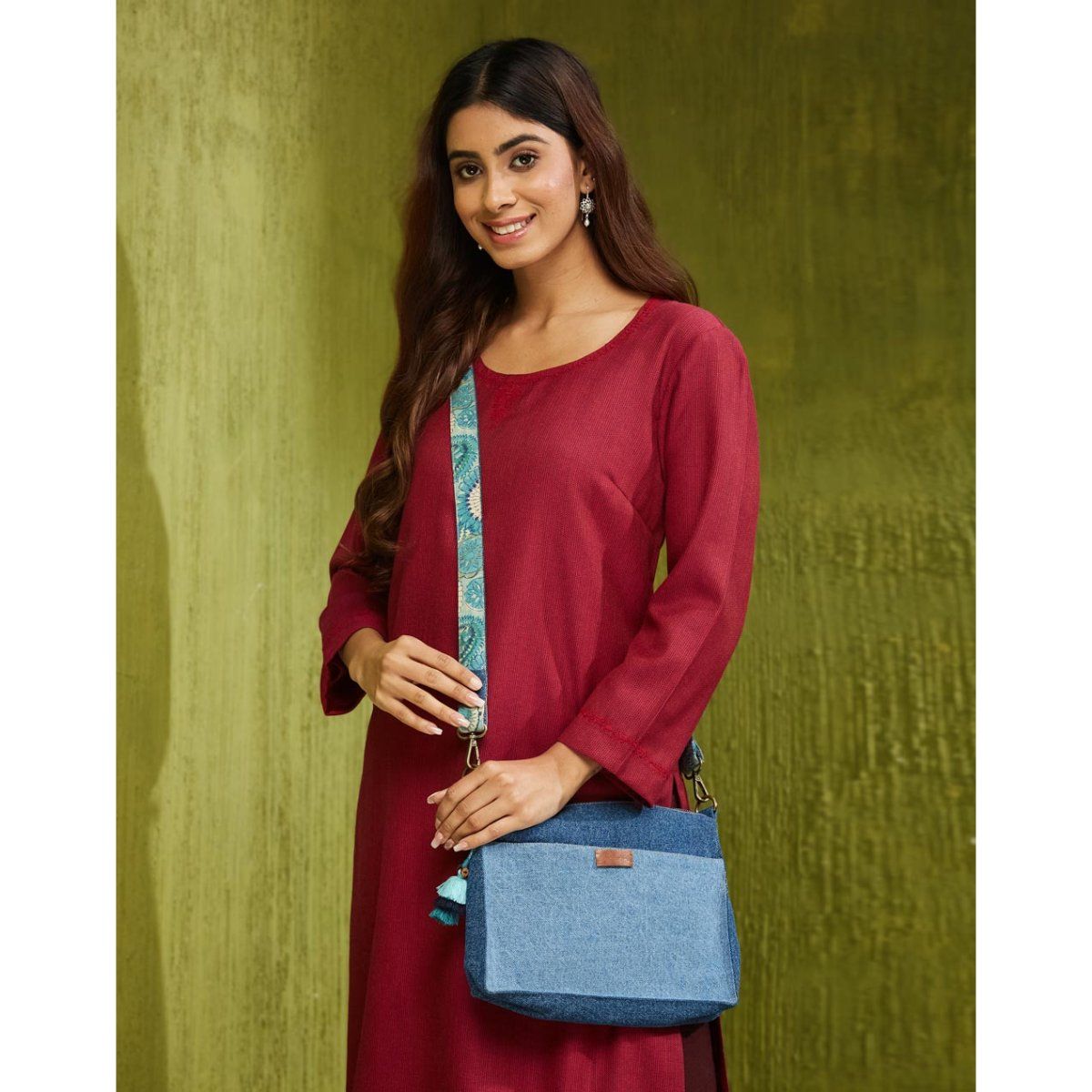 Buy Fabindia Blue Cotton Blend Sling Bag Online