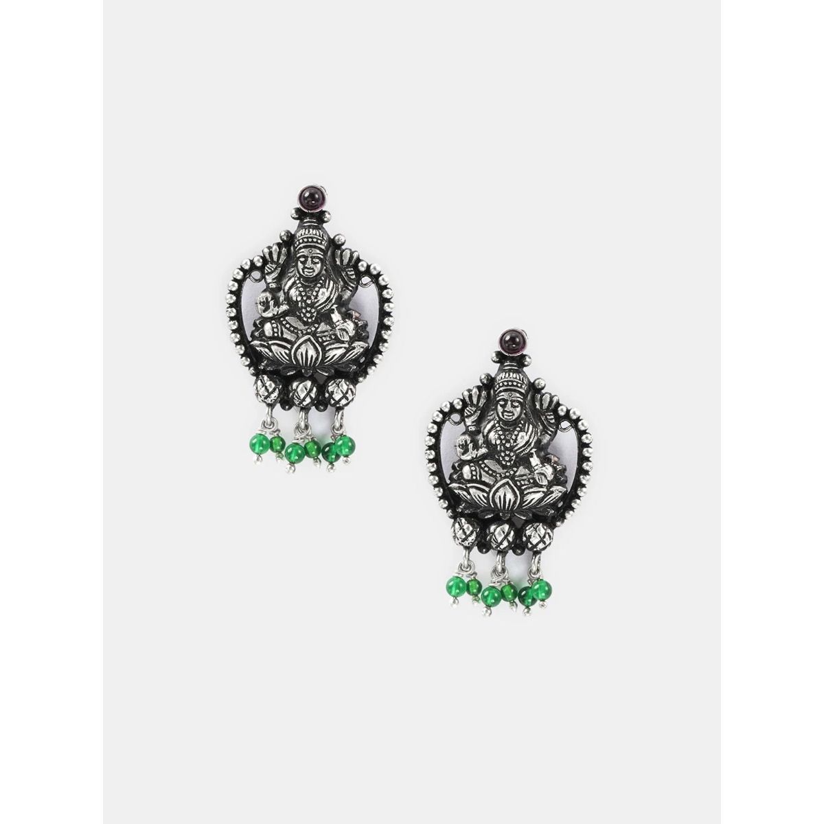 Divas Mantra 92.5 Silver Oxidised Nitya Pushta Earrings with Red Spinel ...