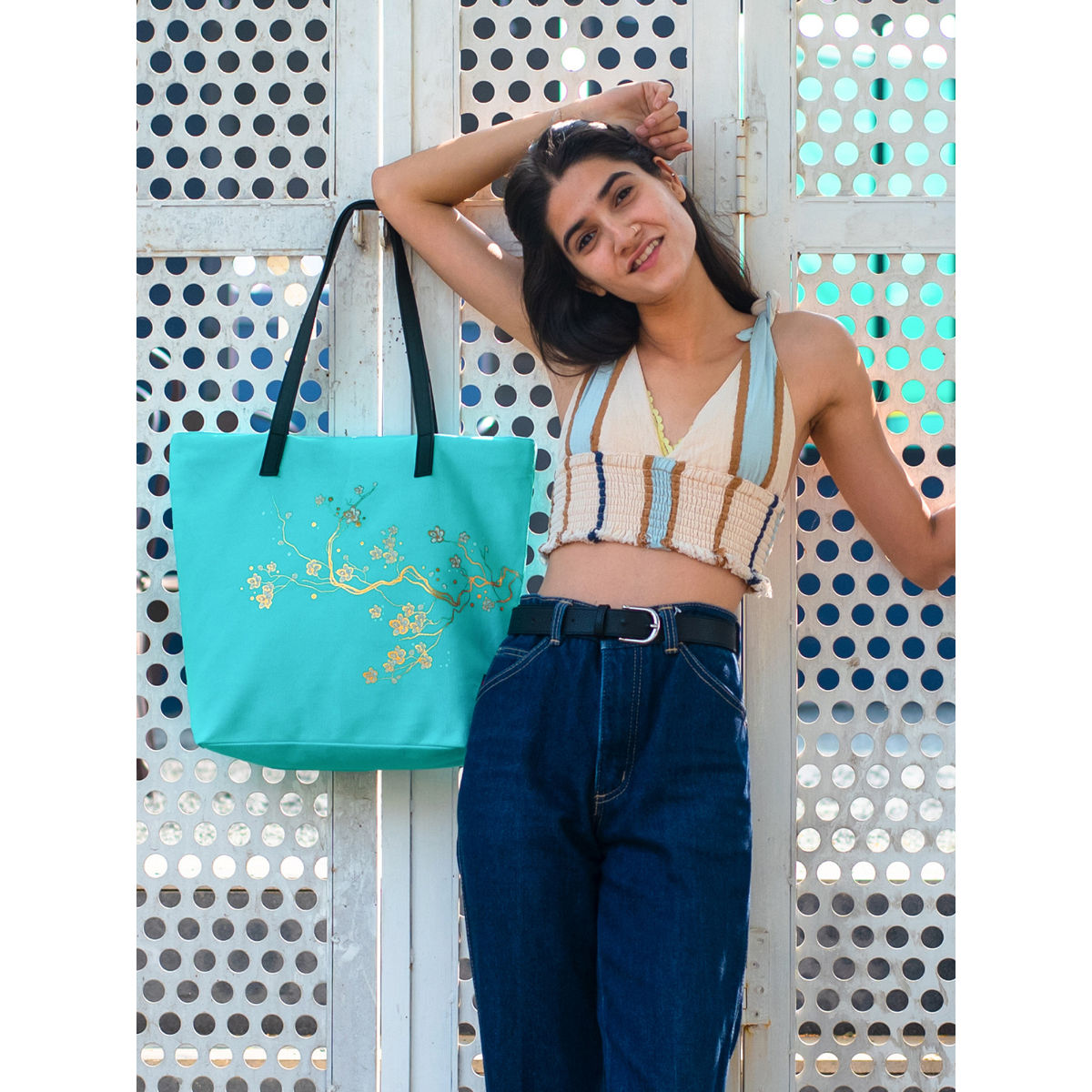 Buy EcoRight Blue Calming Spring Print Organic Cotton Tote Bag Online