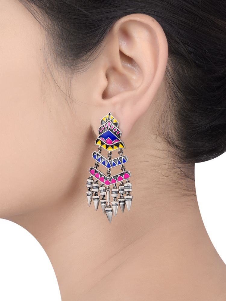 Buy Tribe Amrapali Enameled Conical Drop Dangle Tribal Pop Earrings Online