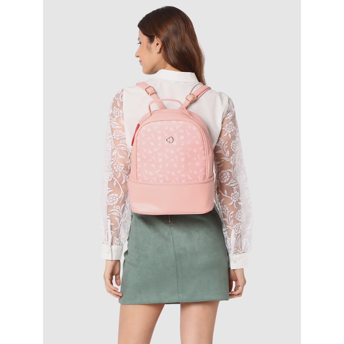 Buy Caprese Emily in Paris Printed Pink Backpack Bag Online