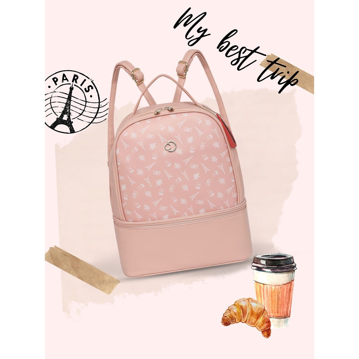 Buy Caprese Emily in Paris Printed Pink Backpack Bag Online