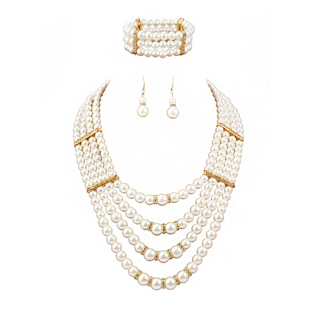 Buy Yellow Chimes Gold-Toned White Crystal Pearls Multilayer Pearl ...