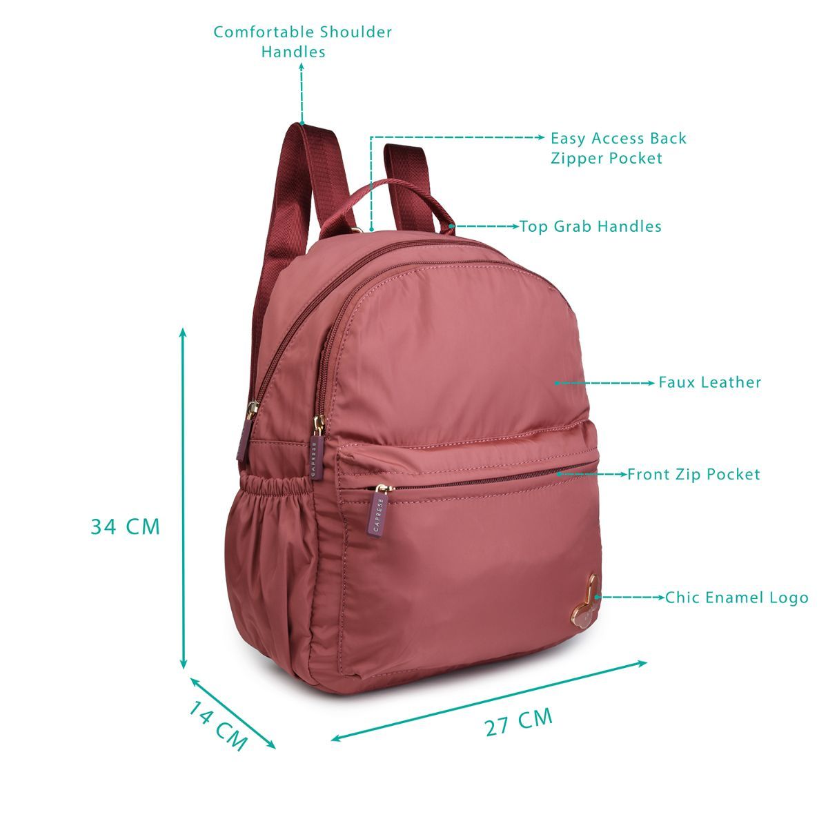 Buy Caprese Zena Backpack Medium Muddy Pink Online