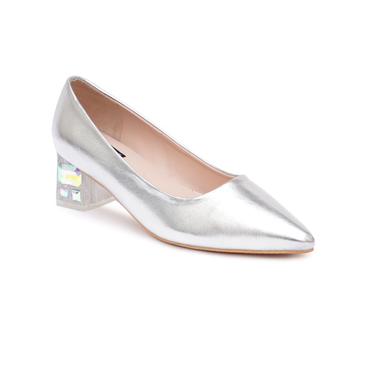Buy Sherrif Shoes Womens Silver Block Heel Pumps Online