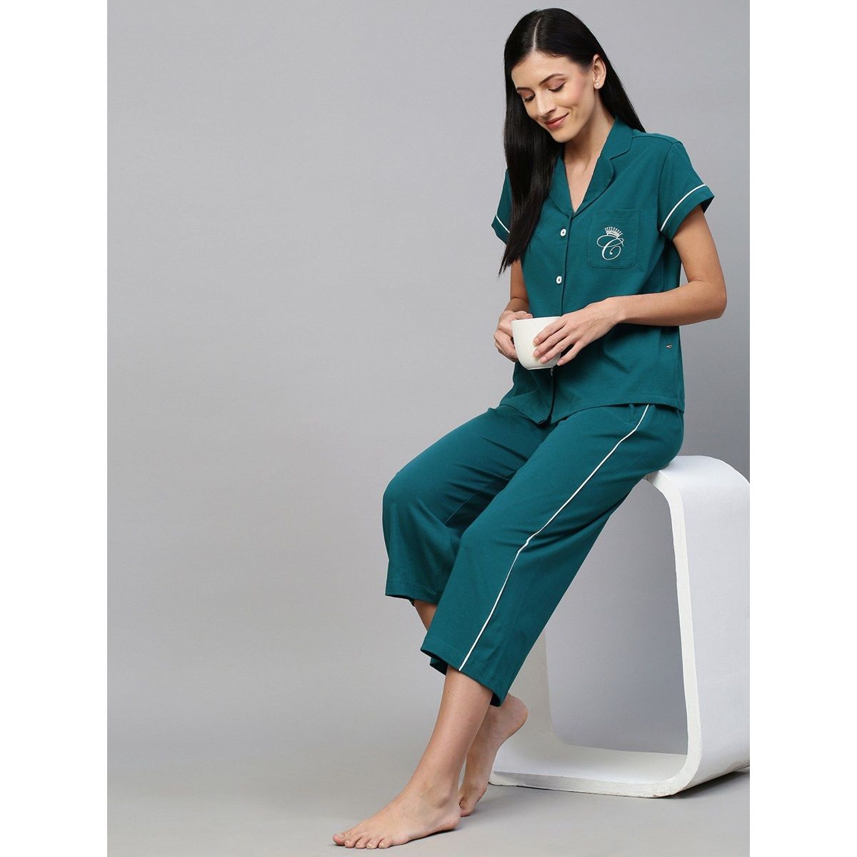 Buy Chemistry Knit Night Suit W- Piping Details-blue Online