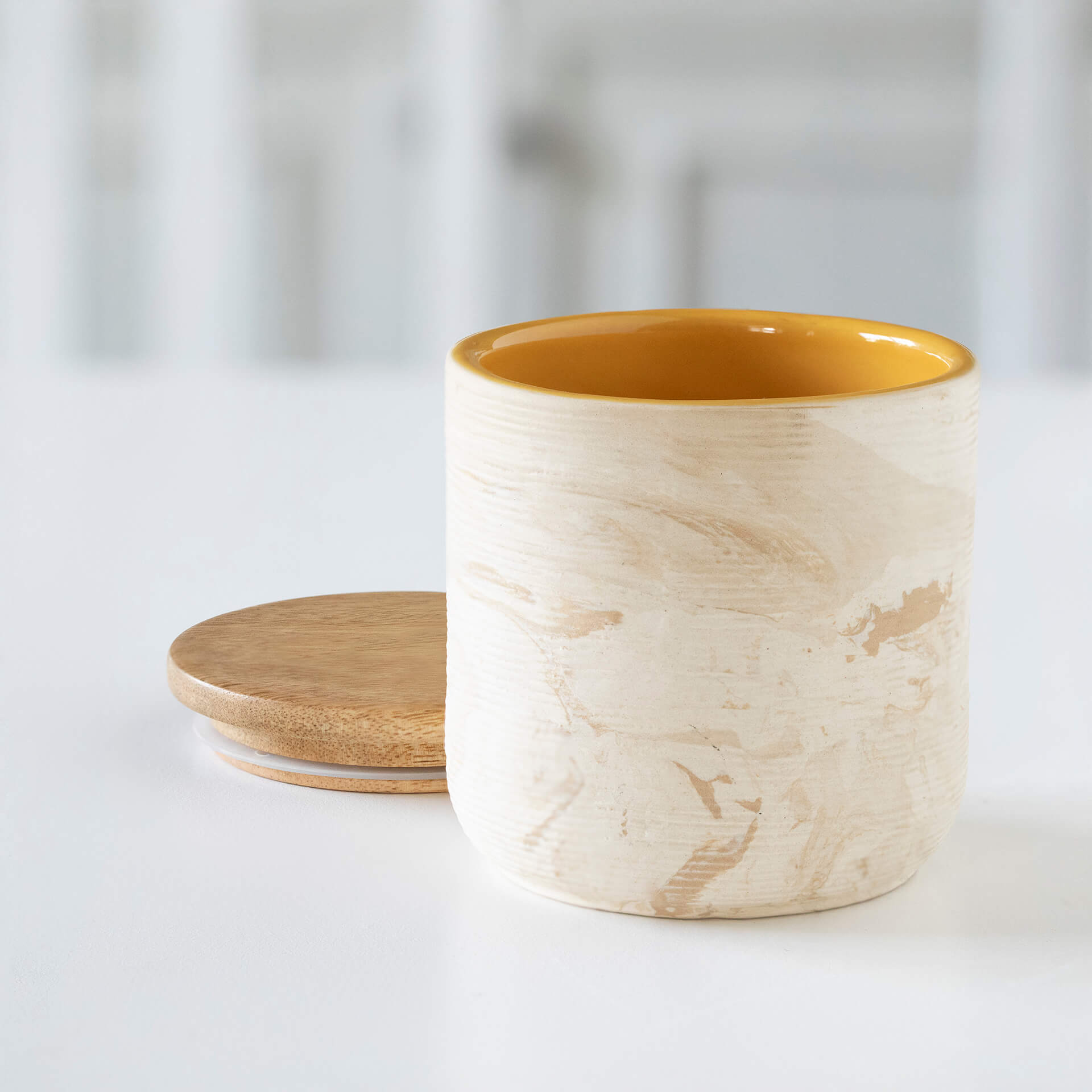 Buy Ellementry Amber Love Ceramic Jar With Wooden Lid Large Online