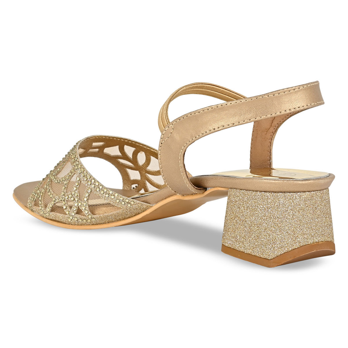 Buy ROCIA Regal Gold Women Diamond Embellished Block Heels Online