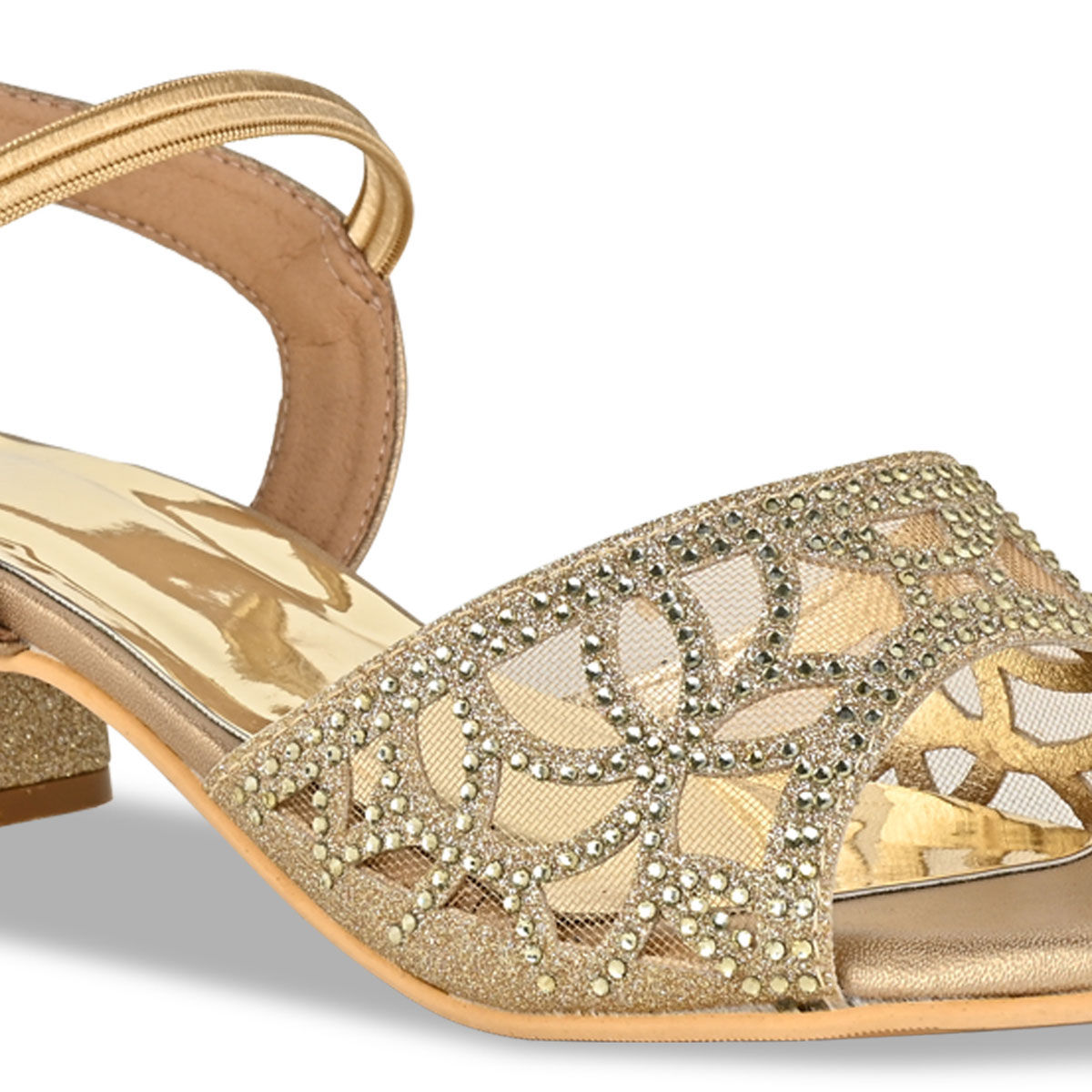Buy ROCIA Regal Gold Women Diamond Embellished Block Heels Online
