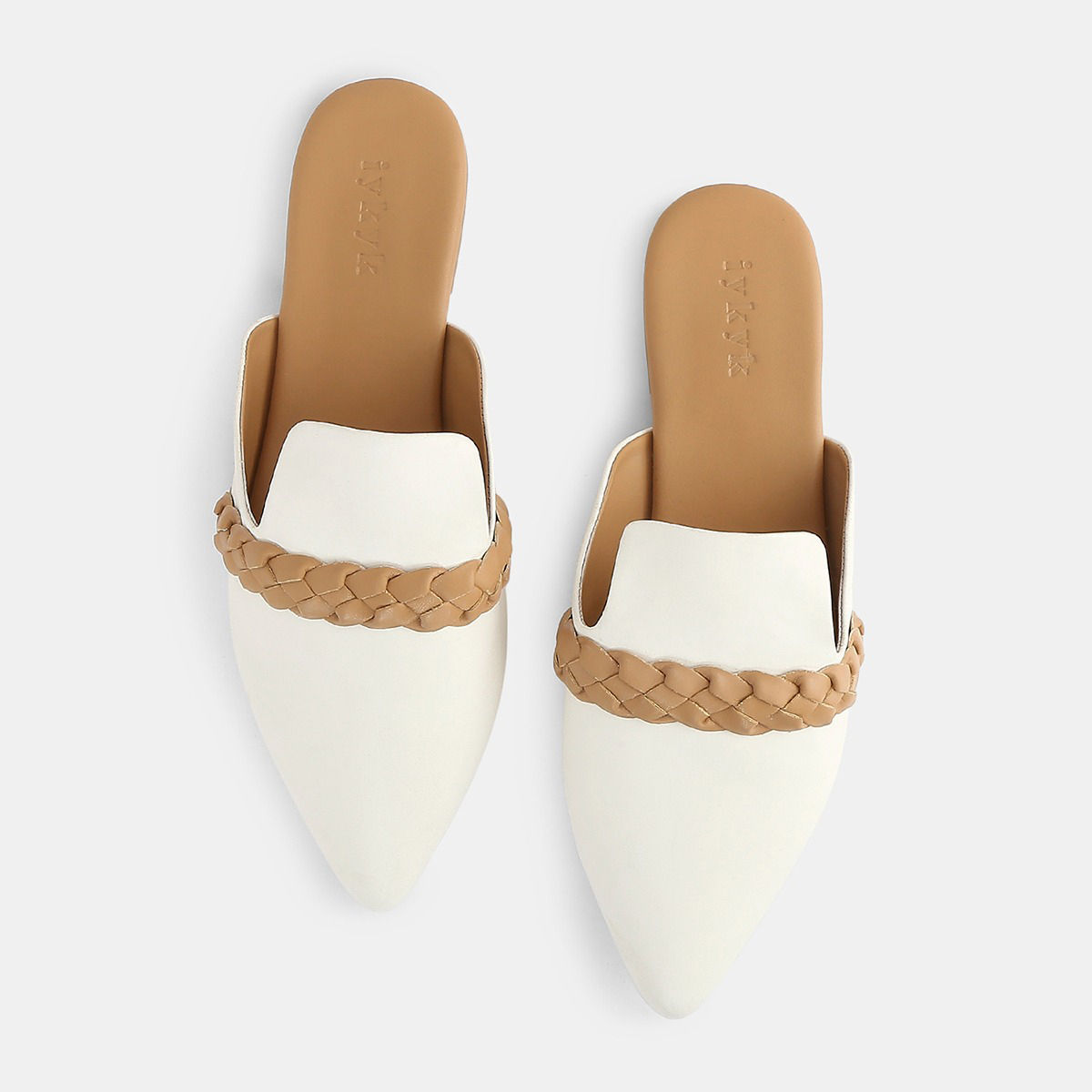 IYKYK by Nykaa Fashion Trendsetter White & Tan Braid Open Back Mules ...