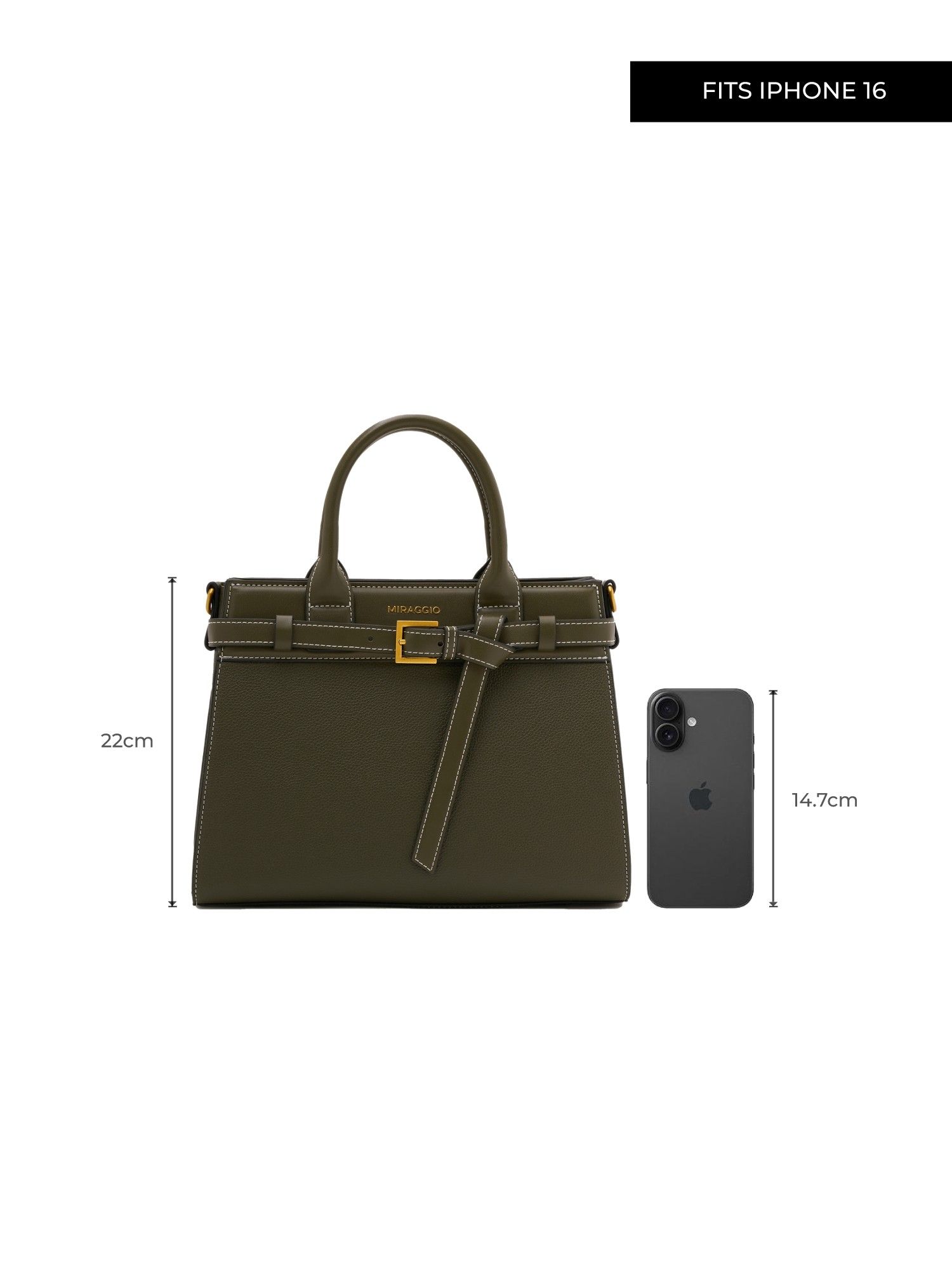 Buy MIRAGGIO Olive Althea Satchel Bag with Detachable Strap (Medium) Online