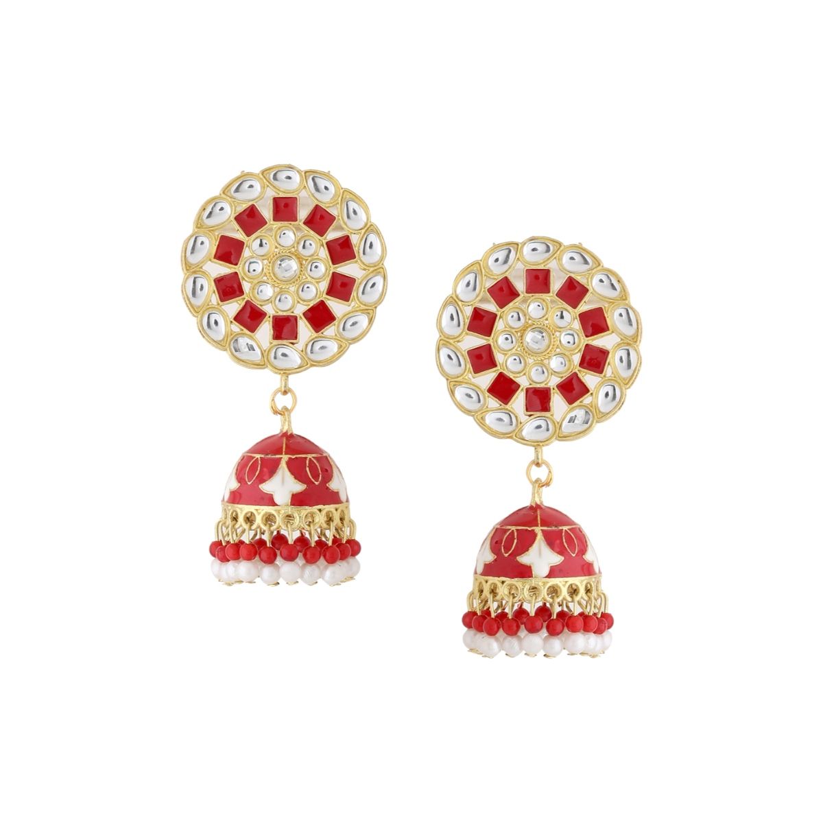 Buy NVR Gold Plated Red Dome Shaped Meenkari Jhumkas Online
