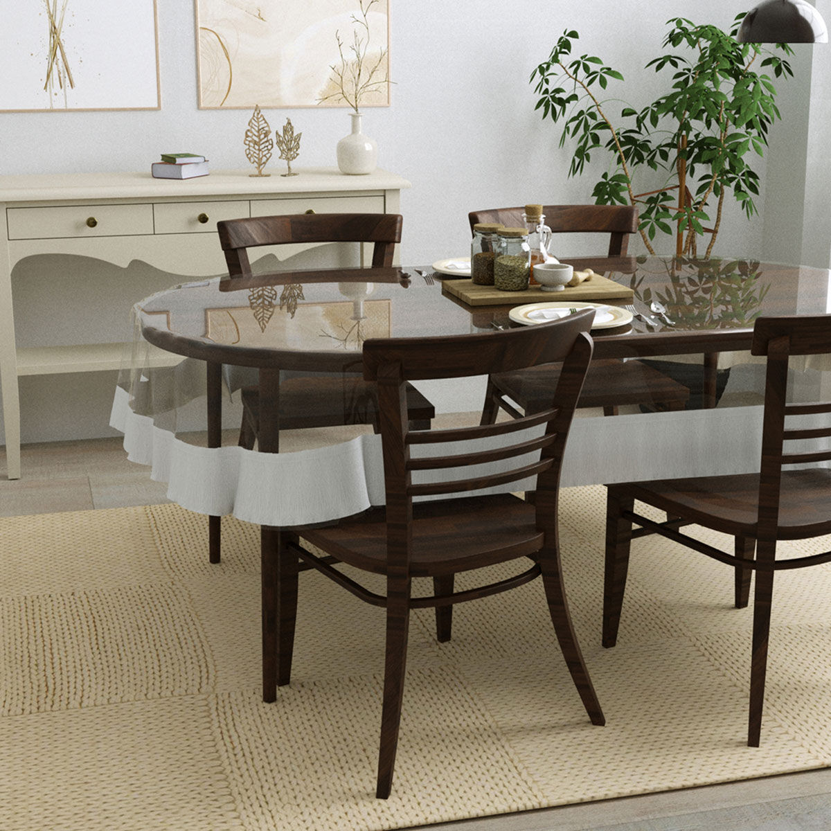 Buy The Home Story Clasiko 4 Seater Oval Dining Table Cover Grey Lace ...