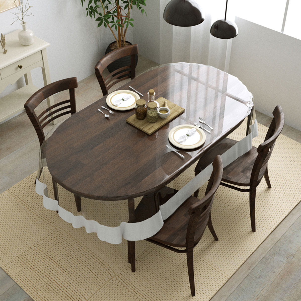 Buy The Home Story Clasiko 4 Seater Oval Dining Table Cover Grey Lace ...