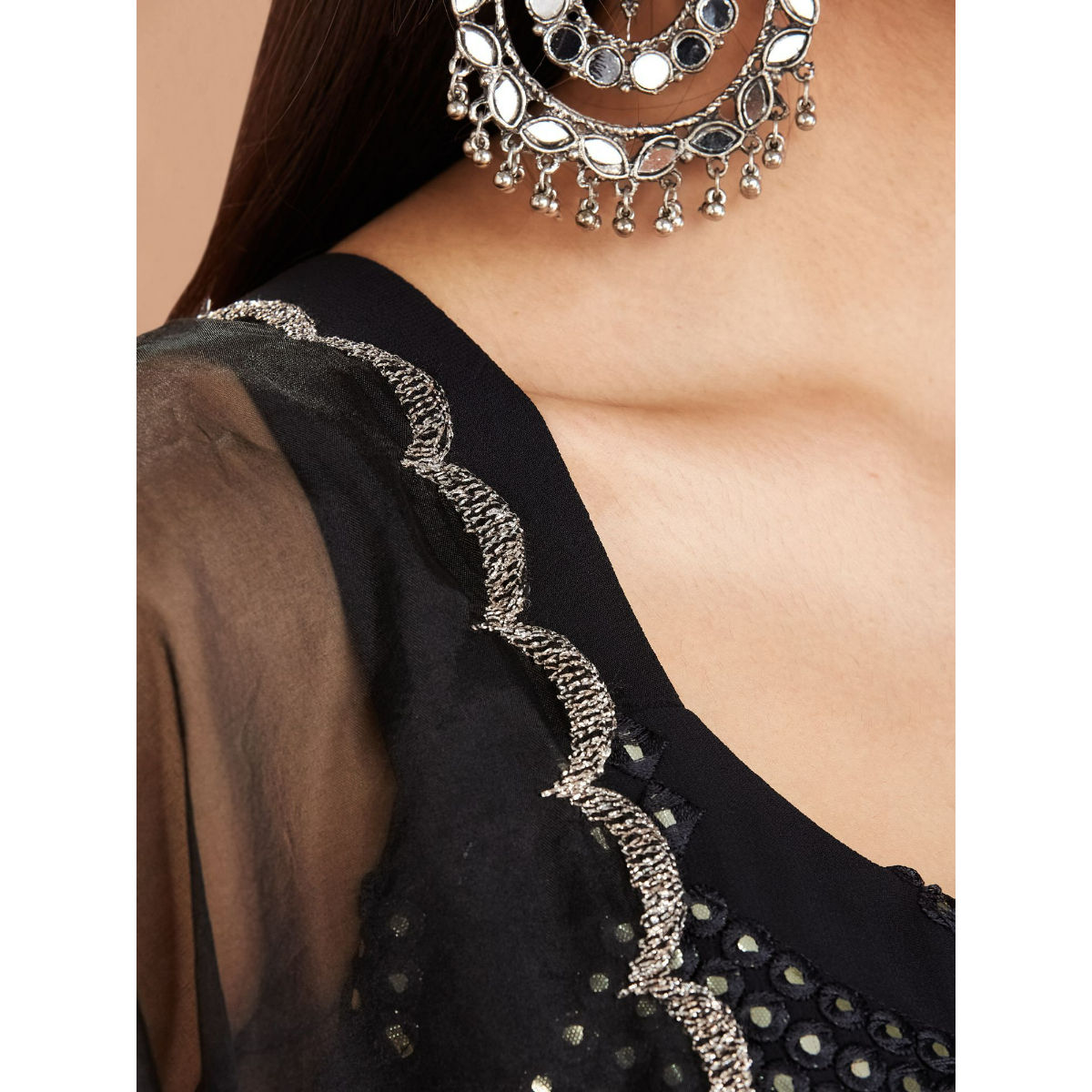 Buy Gajra Gang Navya Black Mirror & Sequined Kurta Sharara Dupatta ...