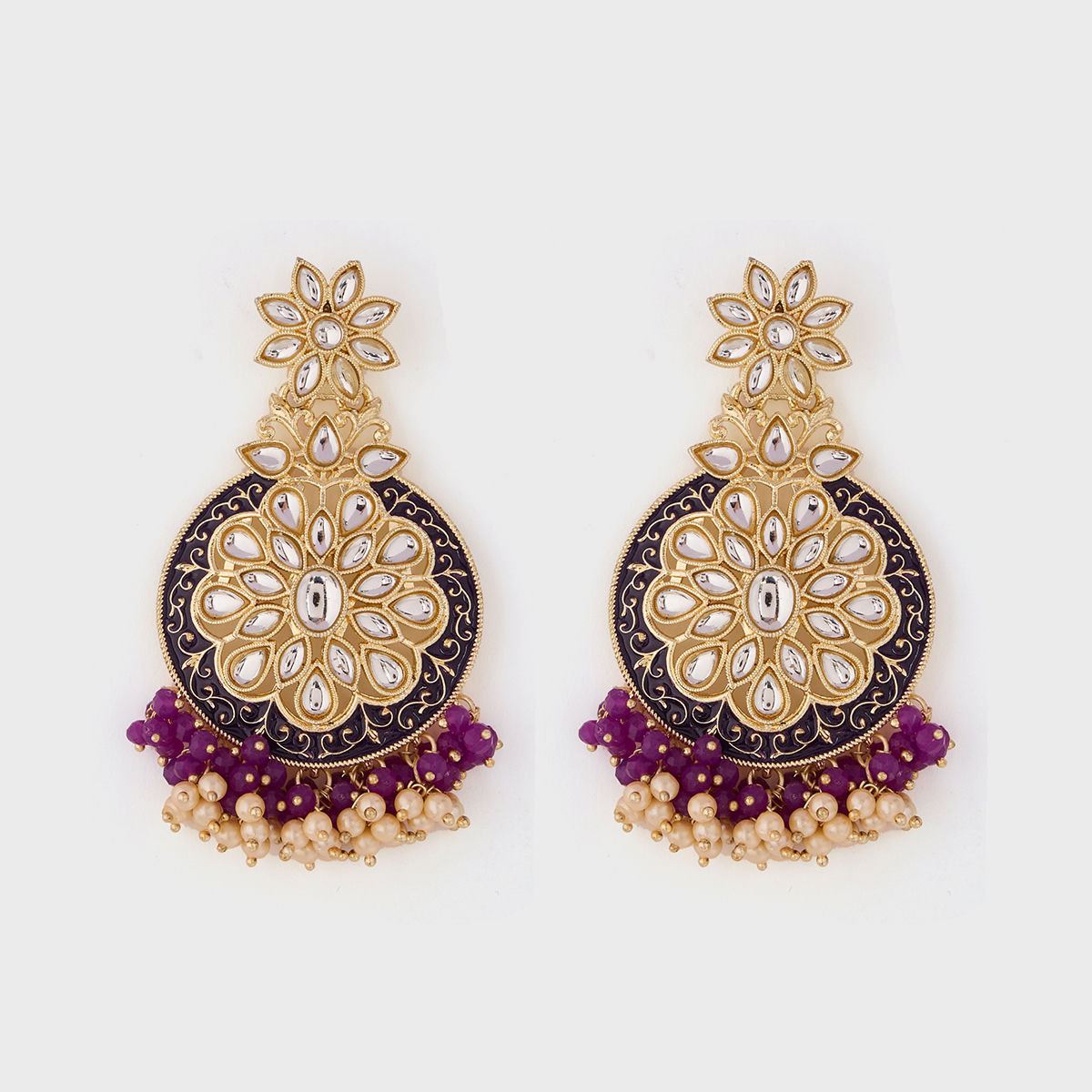 Buy Azai by Nykaa Fashion Purple and Gold Traditional Floral Drop ...