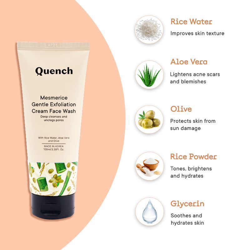 Buy Quench Rice Water & Vitamin E Cream Face Wash For Gentle ...